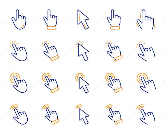 Click Pointer Line Icons. Mouse Cursor, Hand Finger and Press Here ...