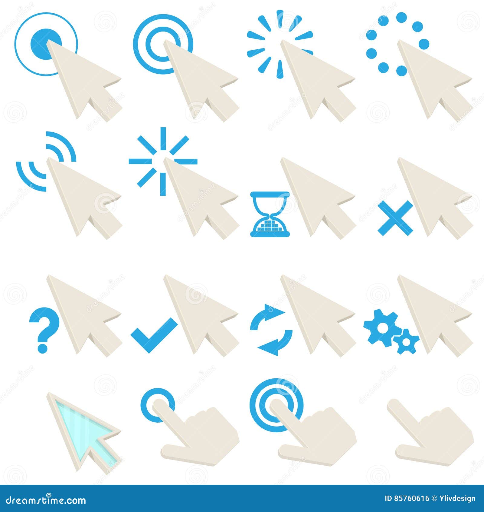 Click Symbols Icons Set, Cartoon Style Stock Vector - Illustration of ...