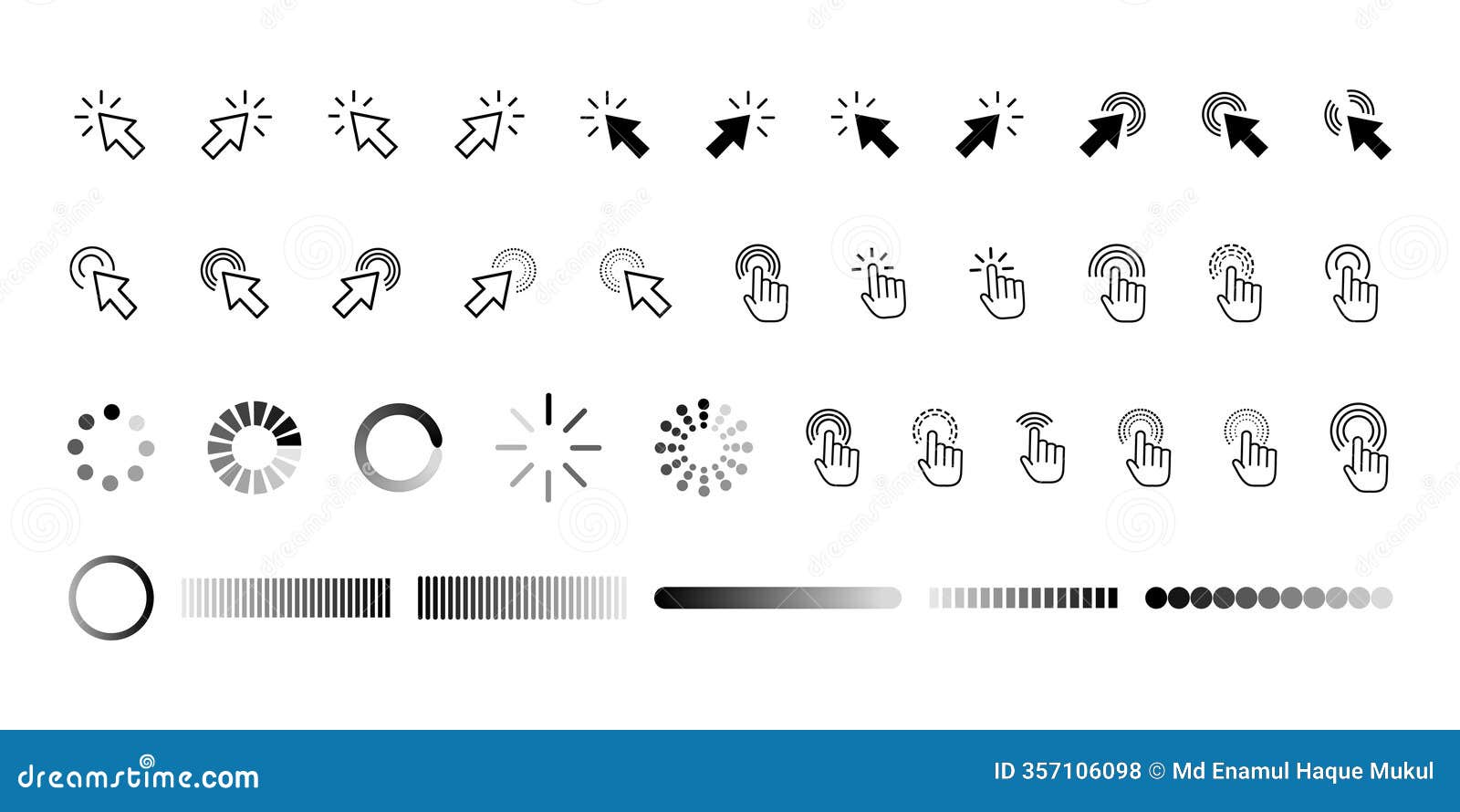 The Hand Clicks On The Button Smartphone. Cursor Icon Cartoon Style On White Isolated Background ...