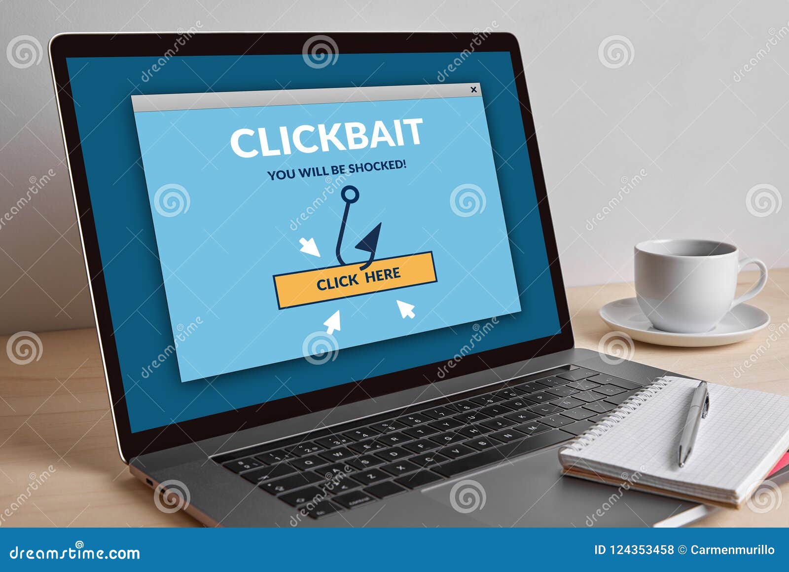 Clickbait Concept on Modern Laptop Computer Screen Stock Photo - Image ...