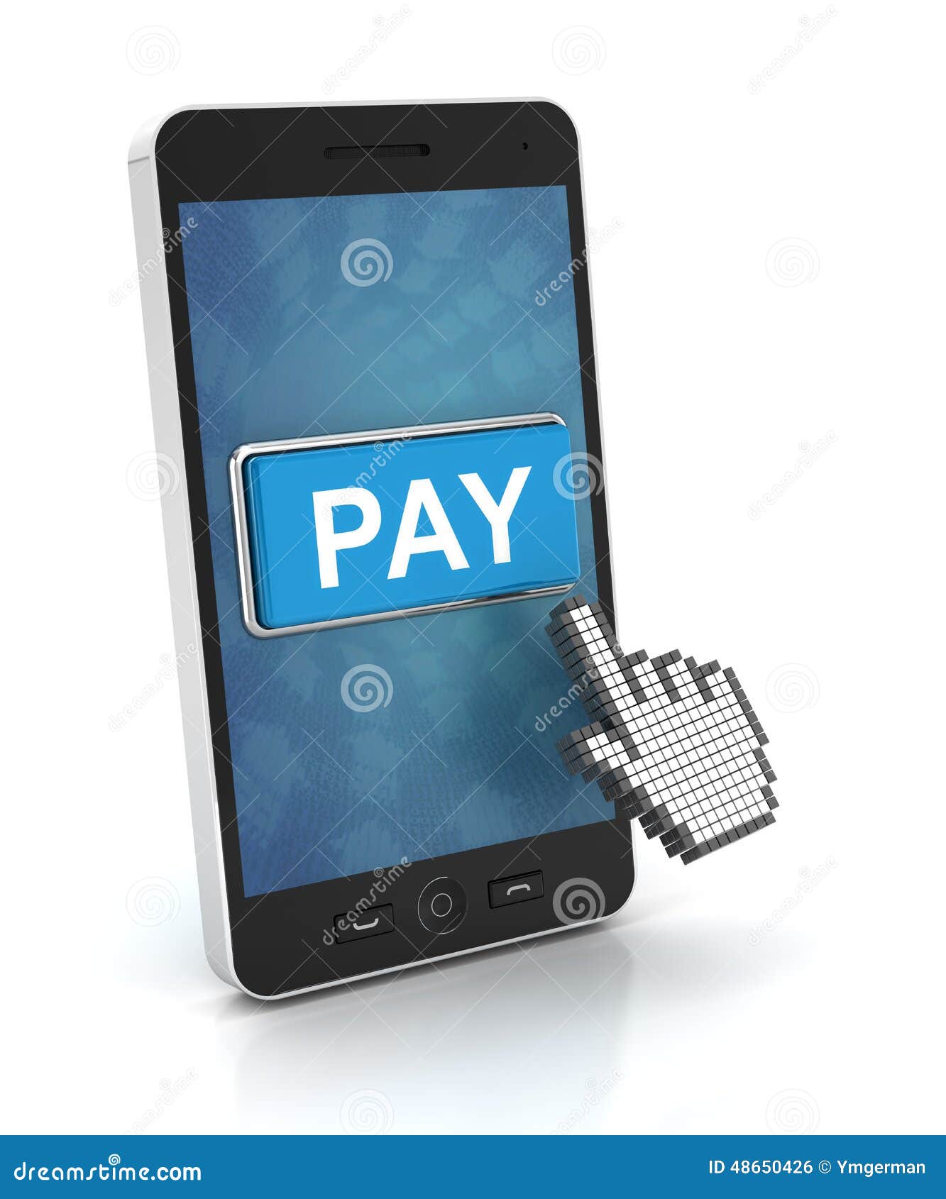 Clicking a Pay Button on a Smartphone, 3d Render Stock Illustration ...