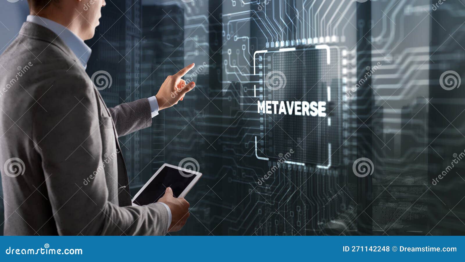 Clicking on the Virtual Screen: Metaverse on Processor Icon. Global ...