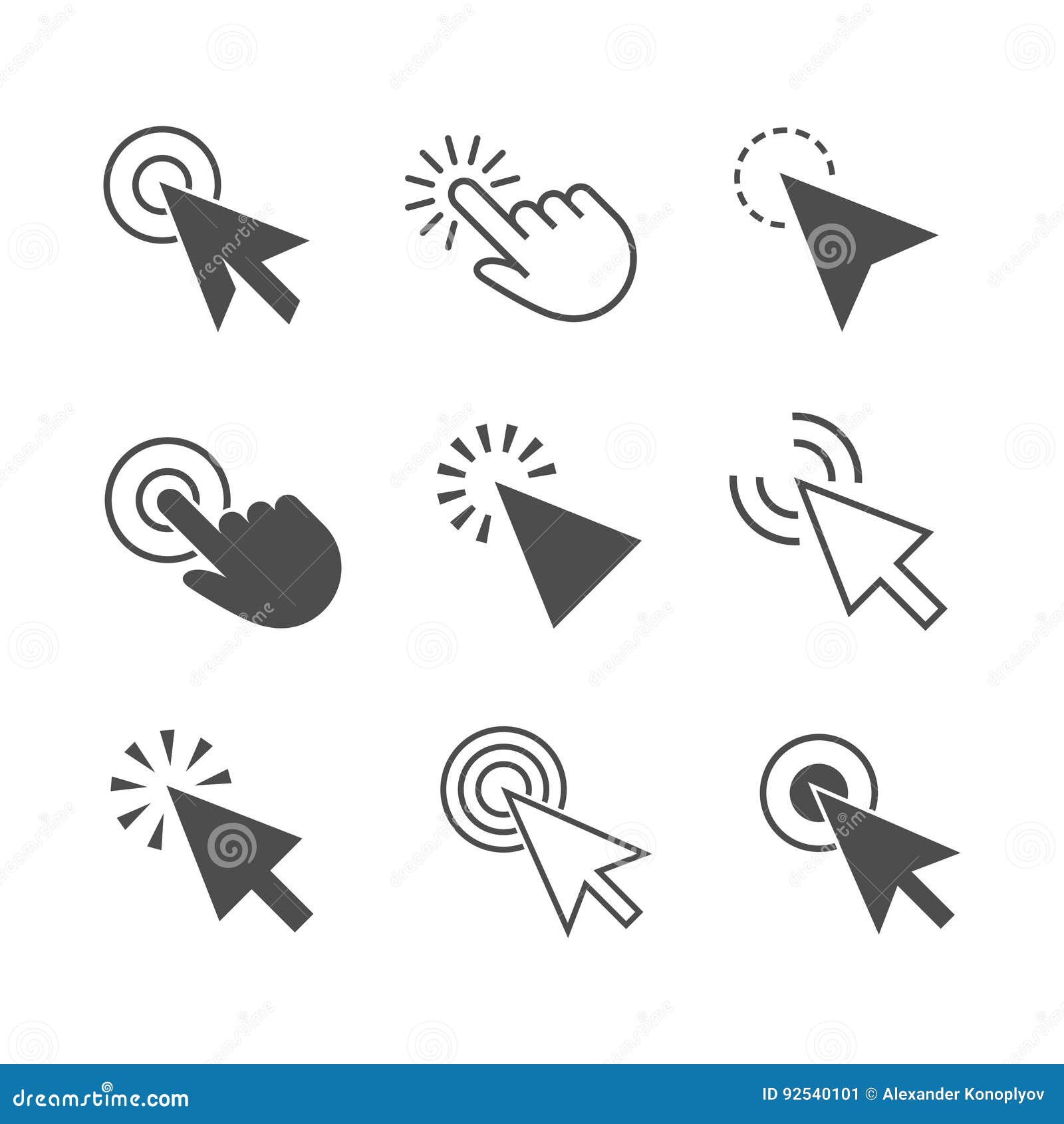 Clicks Cursor Vector Icon Set. Stock Vector - Illustration of interface ...