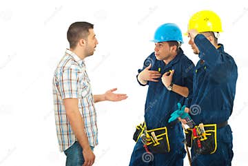 Client Arguing with Workers Stock Photo - Image of manager, carpenter ...