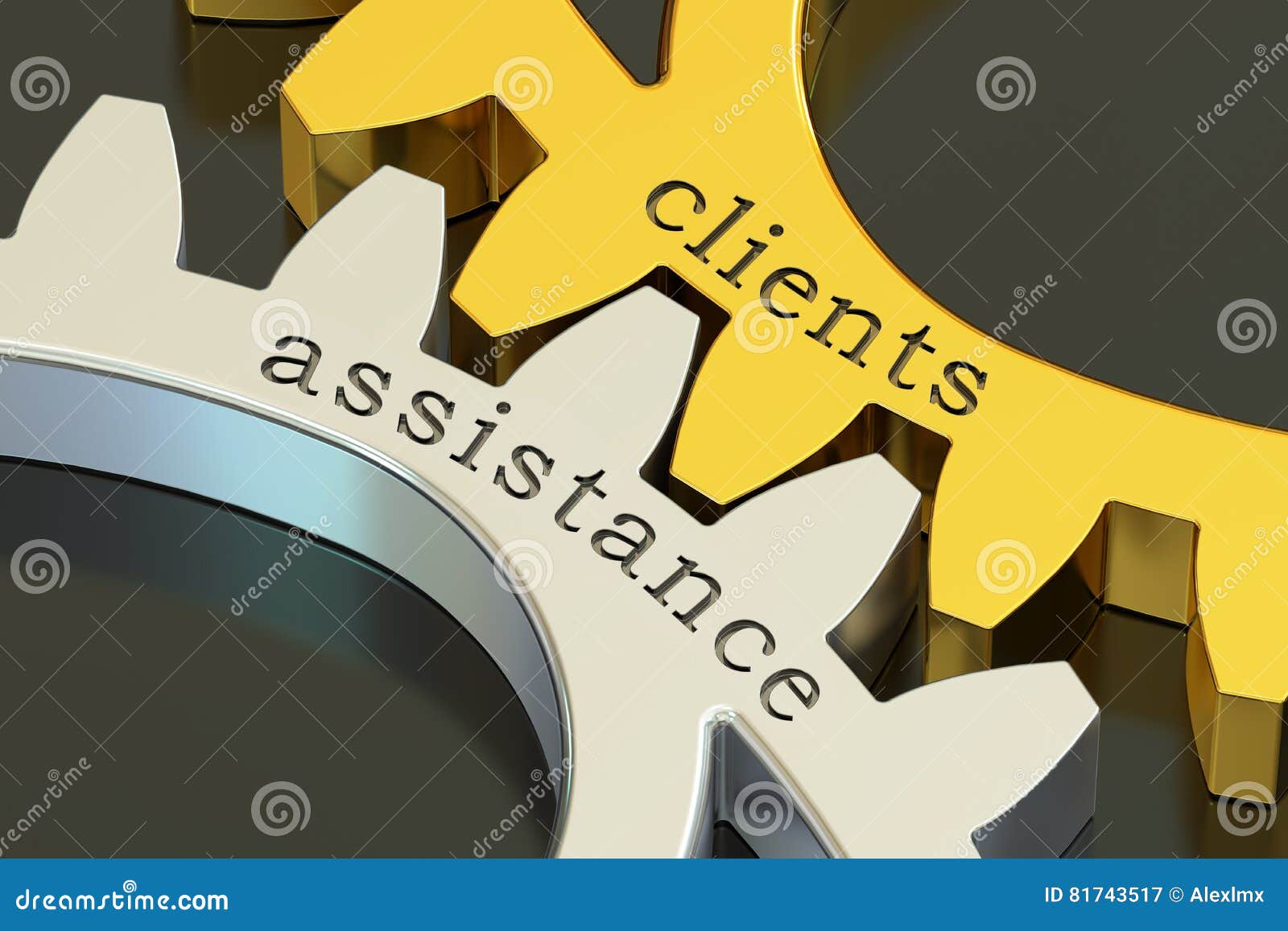 Client Assistance Concept on the Gearwheels, 3D Rendering Stock ...
