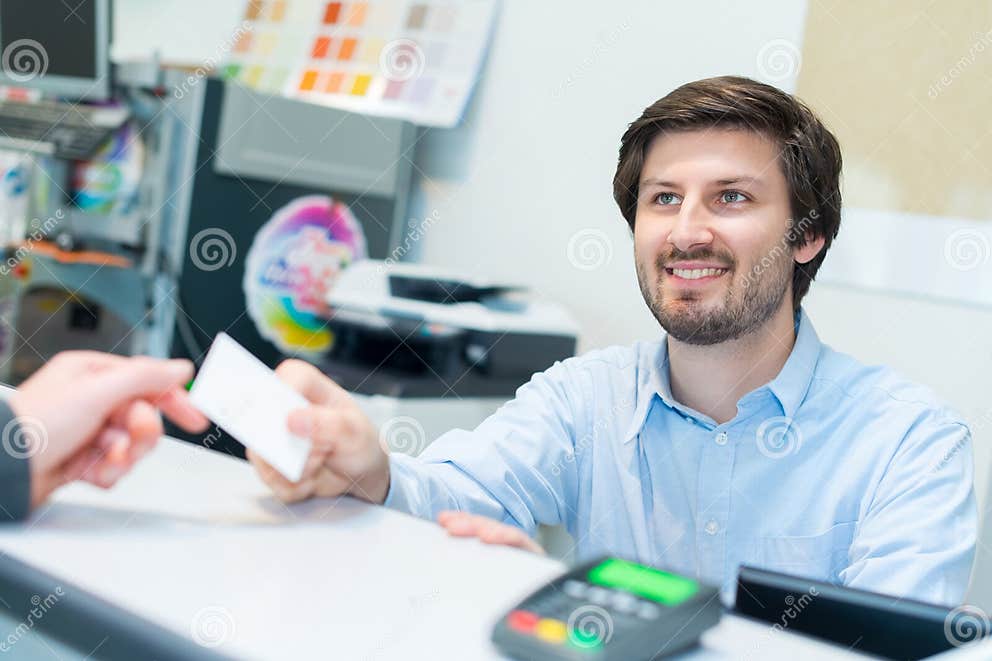 Client Giving Card As Mode Payment Stock Image - Image of cmyk ...