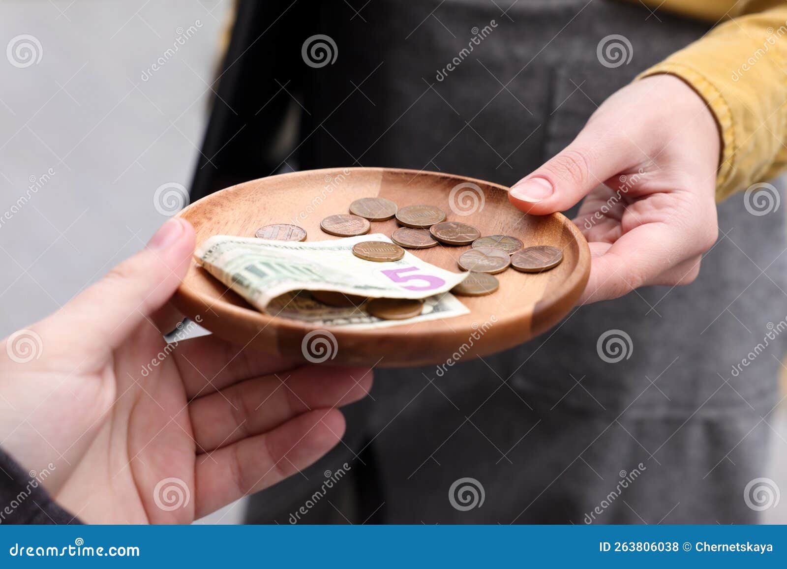 Client Giving Tips To Waitress in Outdoor Cafe, Closeup Stock Photo ...