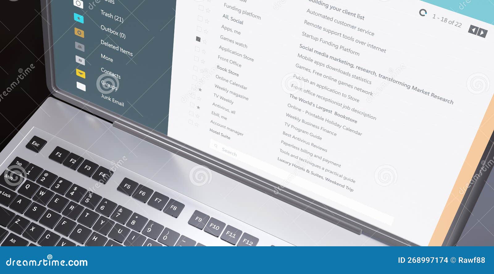 Client Mail List on Computer Laptop Screen Closeup Above View. Email ...