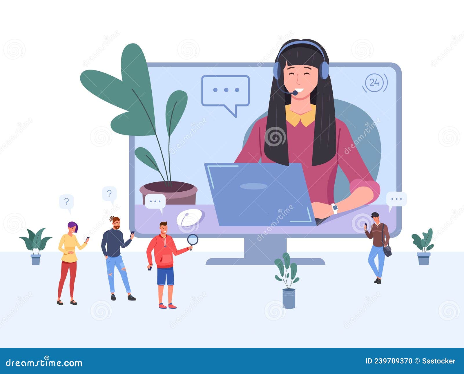 Client Phone Agent. Professional Global Online Support, Help Consultant ...