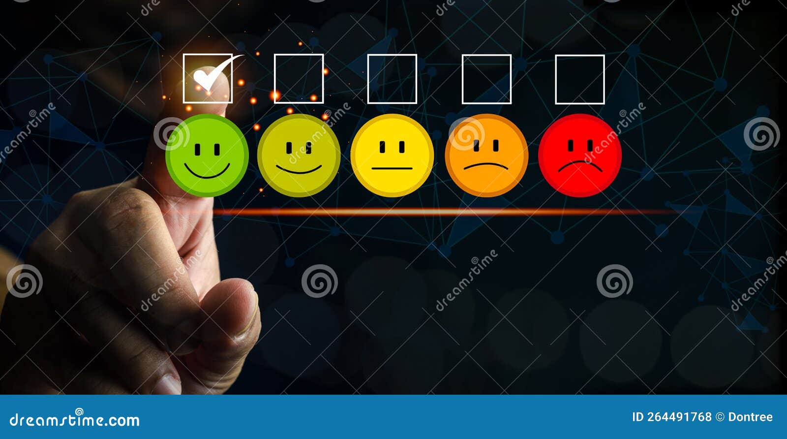 Client Pressing Smiley Face Emoticon on the Digital Touch Screen for ...