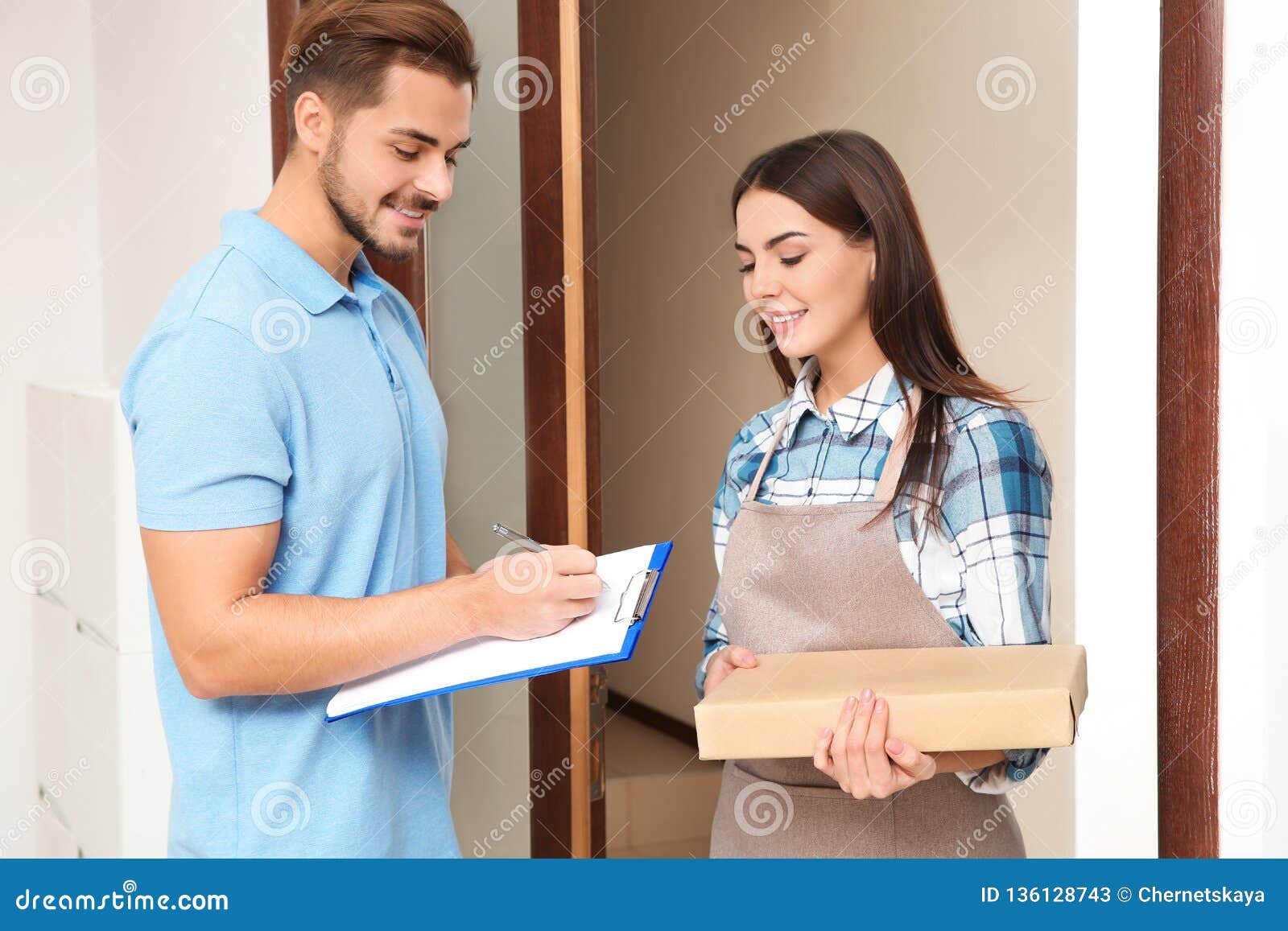 Client Receiving Parcels from Delivery Service Courier Stock Image ...