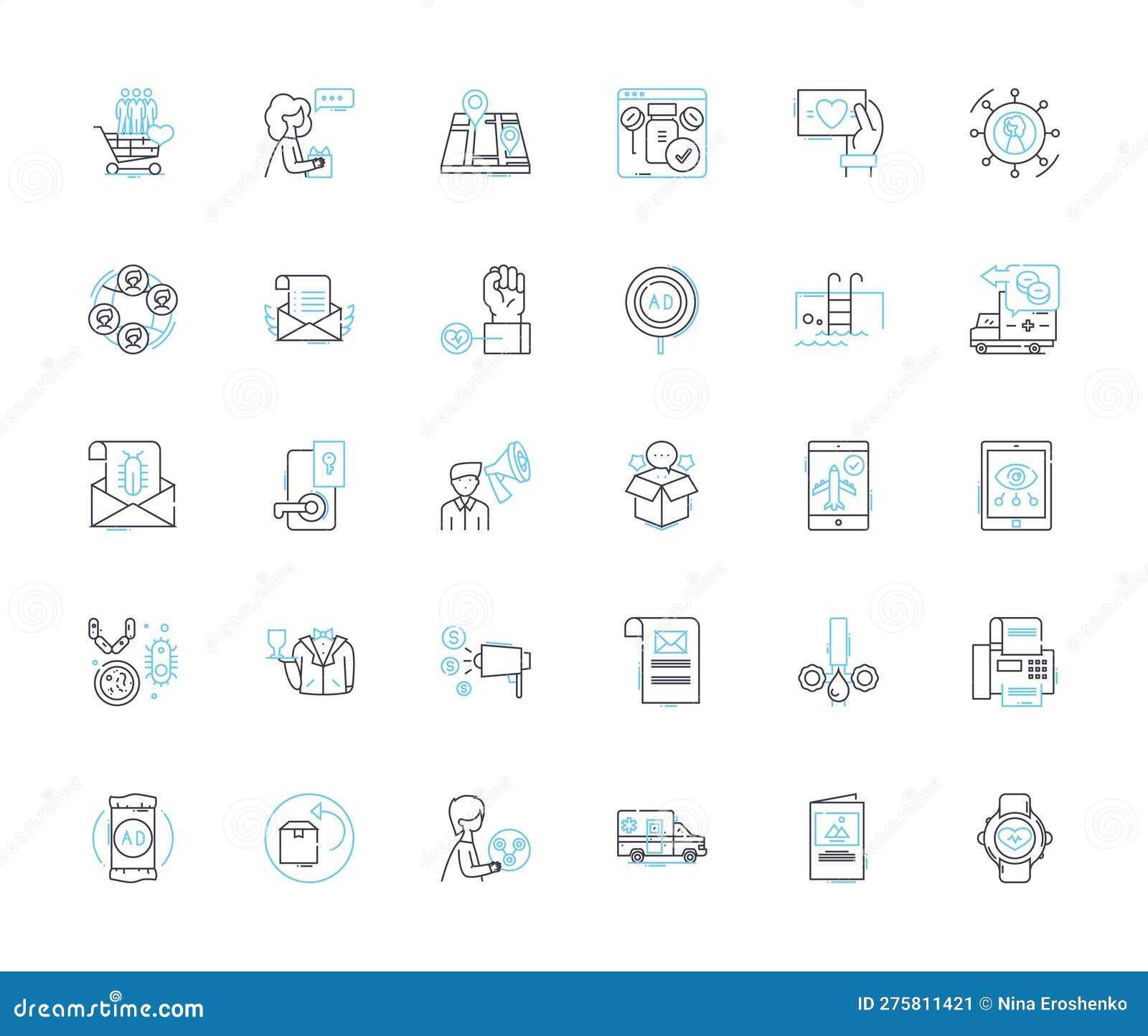 Client Relations Linear Icons Set. Trust, Communication, Satisfaction ...