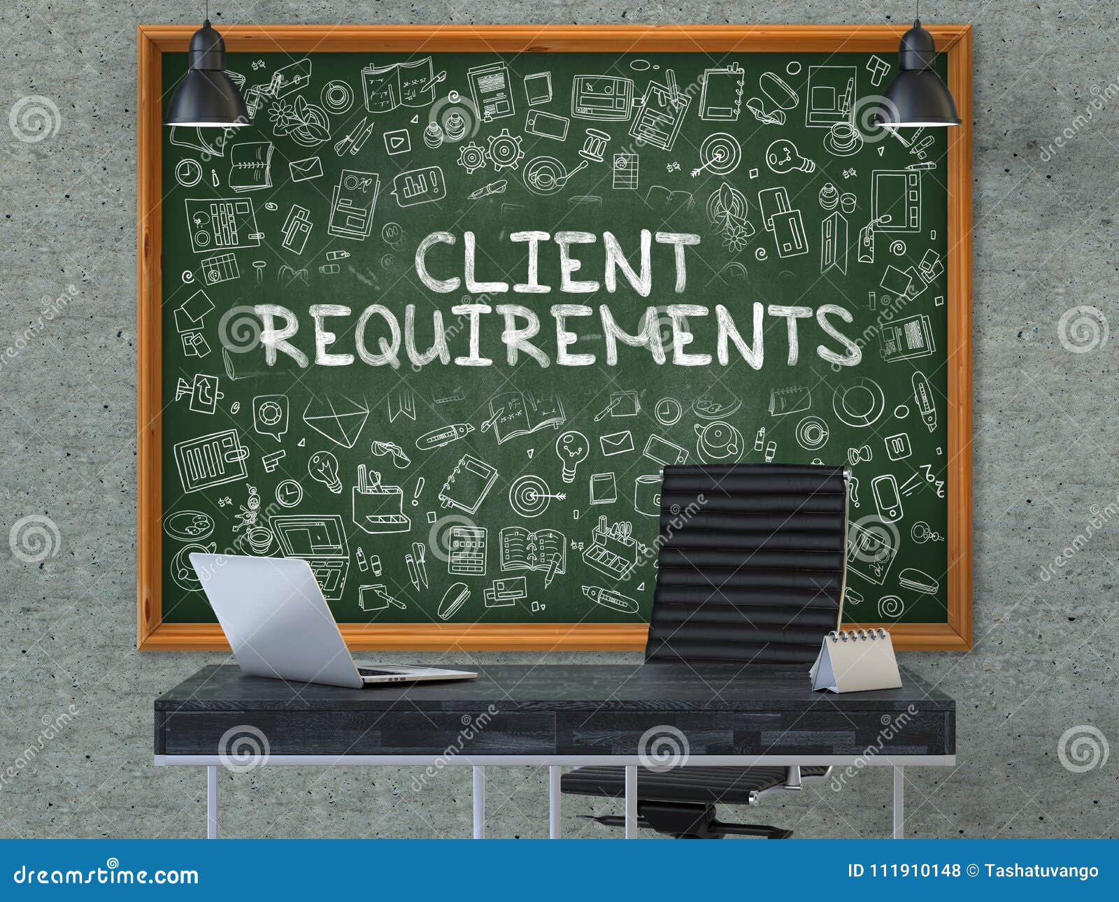 Client Requirements - Hand Drawn on Green Chalkboard. 3d Stock ...