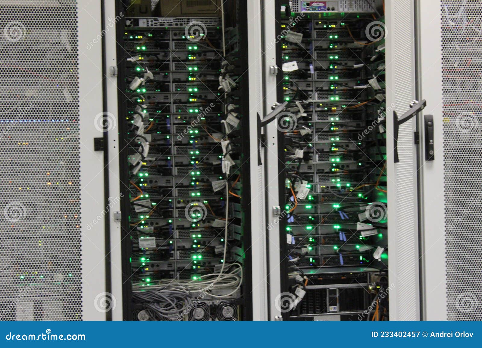 Server Equipment in Server Racks in the Data Center of St. Petersburg ...