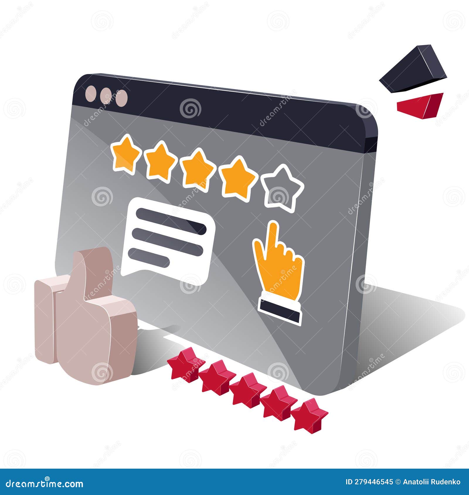 Client Service. Feedback. 3D Computer Screen Model with Ratings and ...