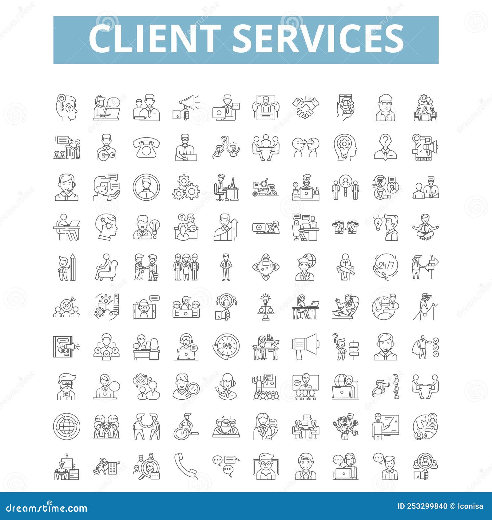 Client Services Icons, Line Symbols, Web Signs, Vector Set, Isolated ...