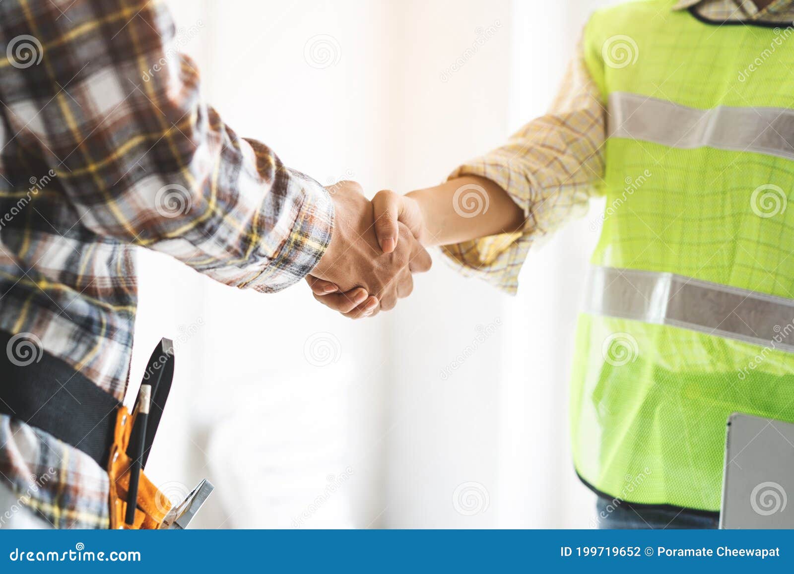Client Shaking Hands with Team Builder in Renovation Site Stock Photo ...