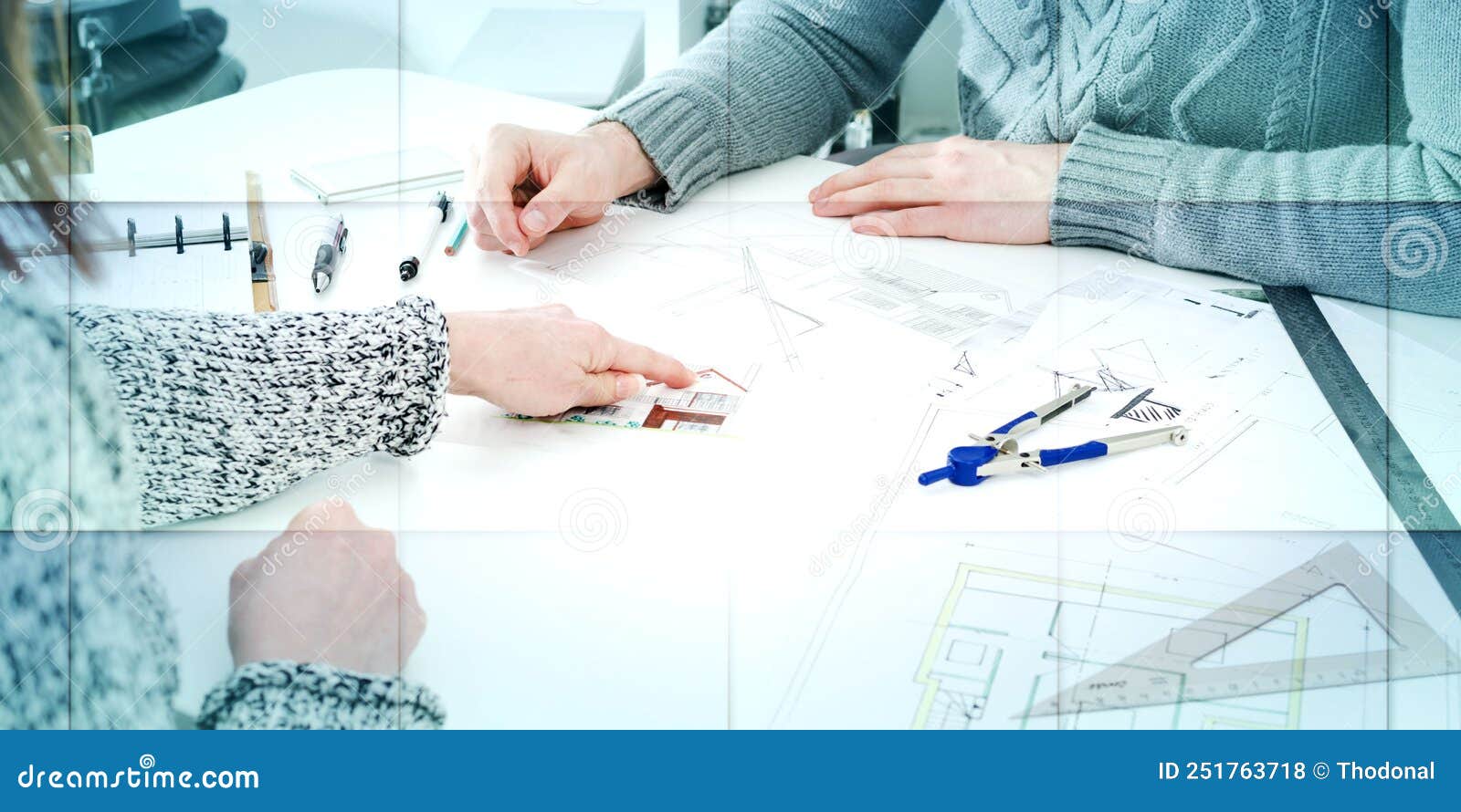 Client Showing a Detail on House Plan, Geometric Pattern Stock Photo ...