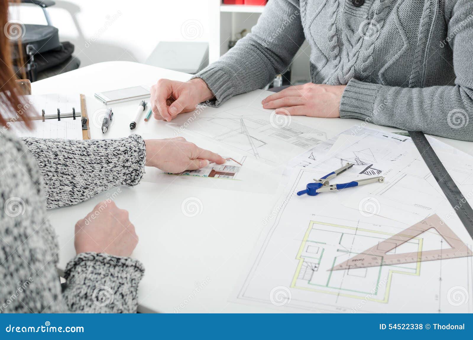 Client Showing a Detail on House Plan Stock Photo - Image of showing ...
