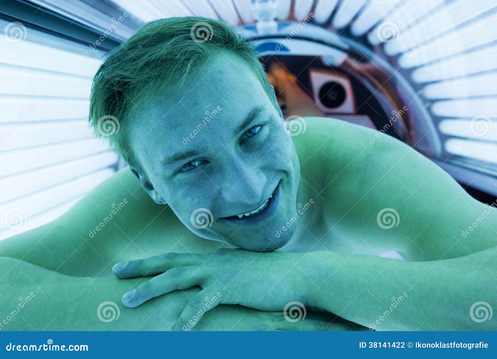Client in a Solarium on Tanning Bed Stock Photo - Image of beauty ...