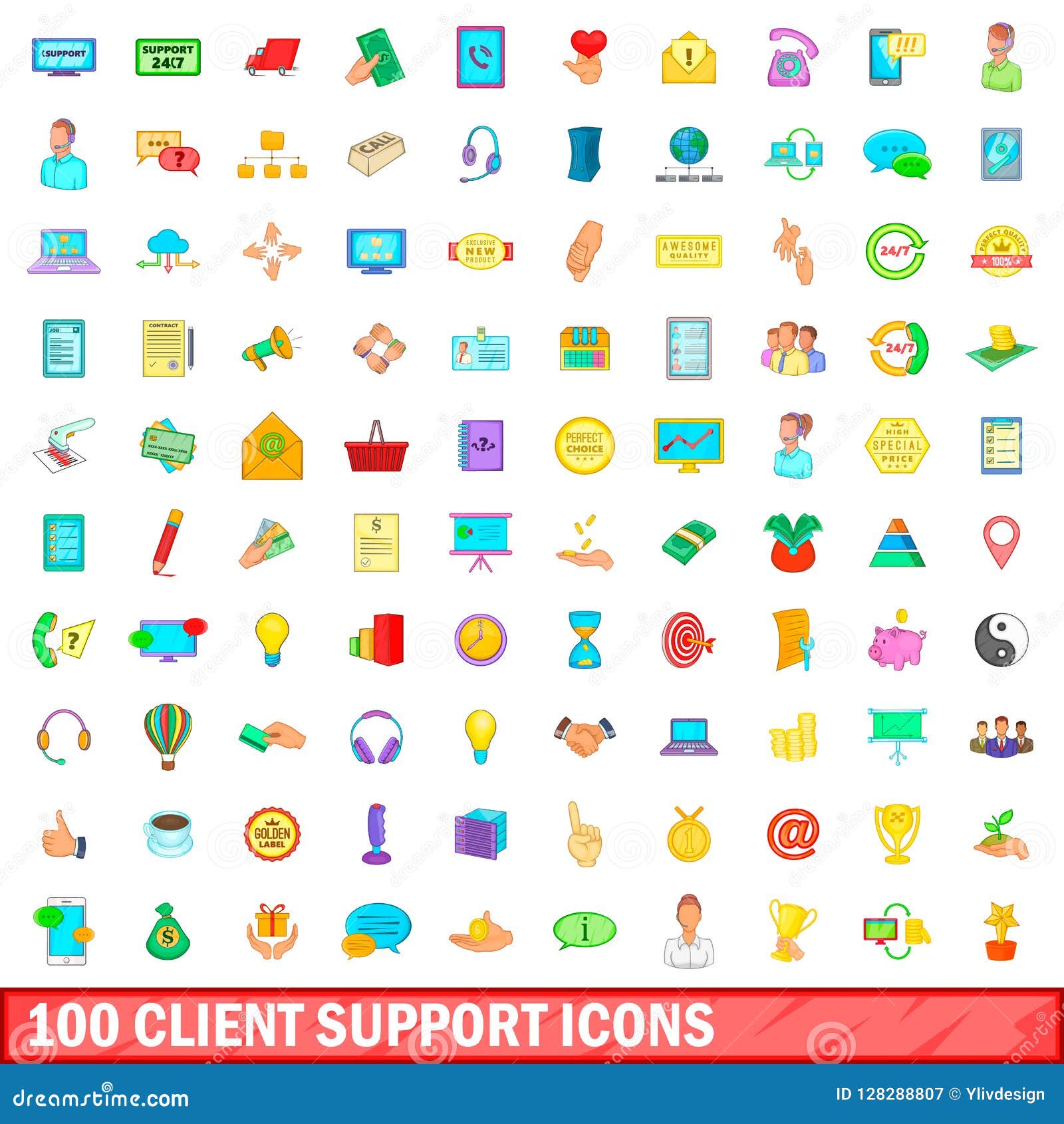100 Client Support Icons Set, Cartoon Style Stock Illustration ...