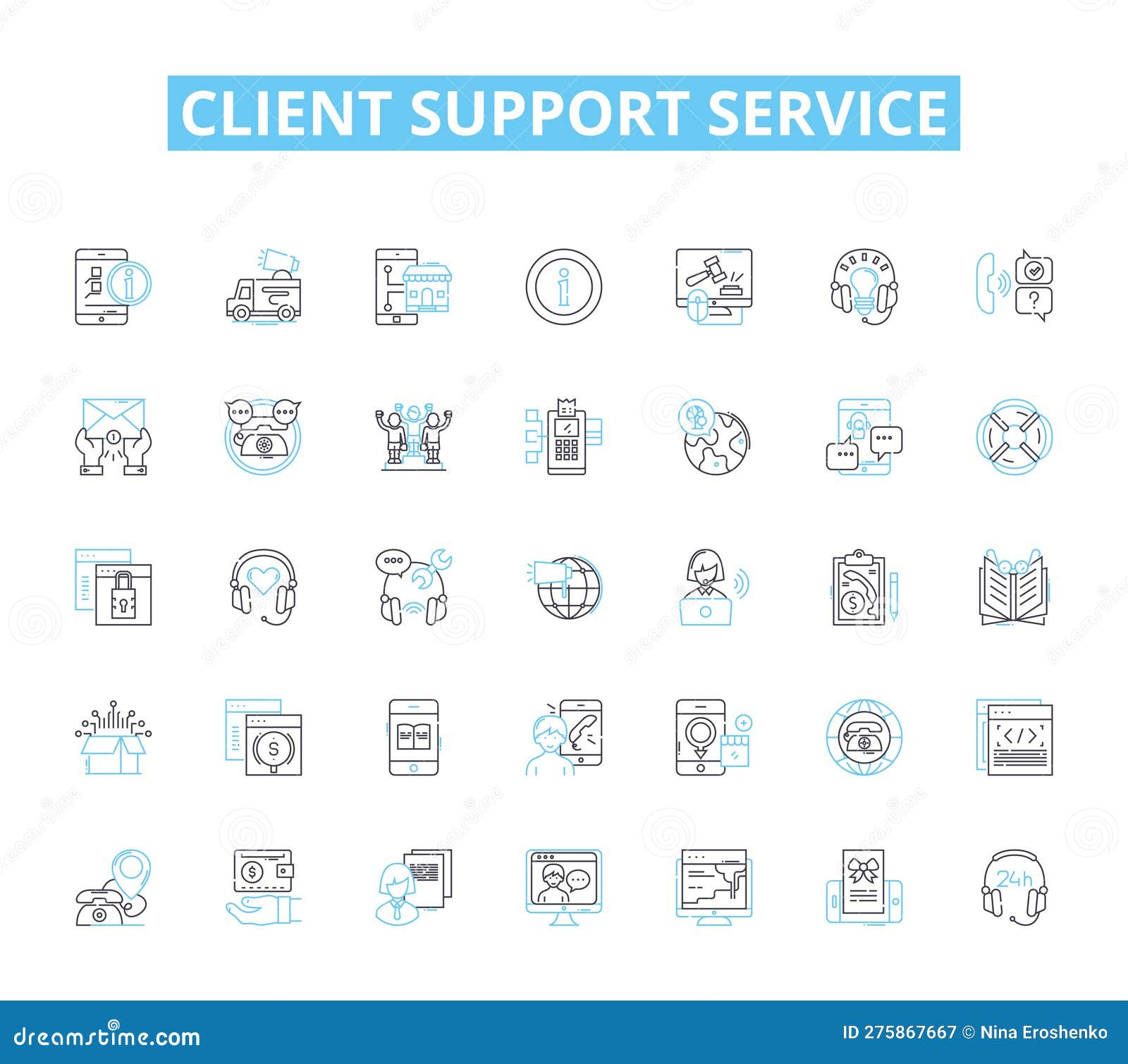 Client Support Service Linear Icons Set. Satisfaction, Assistance ...