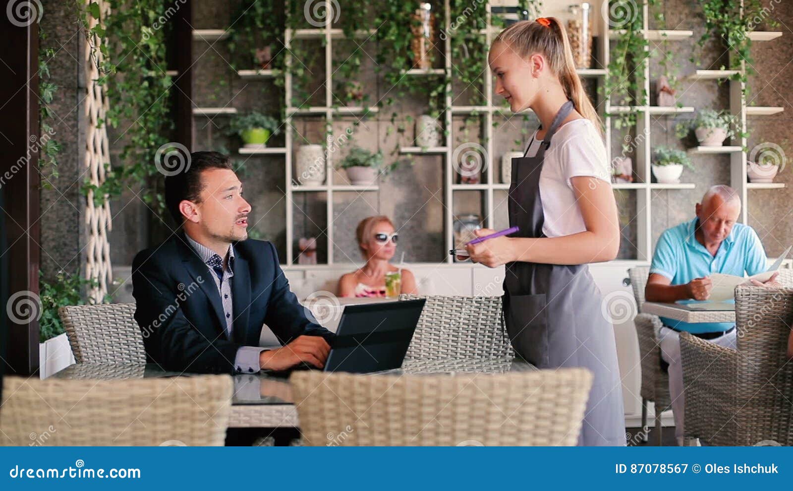 Client is Talking To a Waitress in a Restaurant. Stock Video - Video of ...