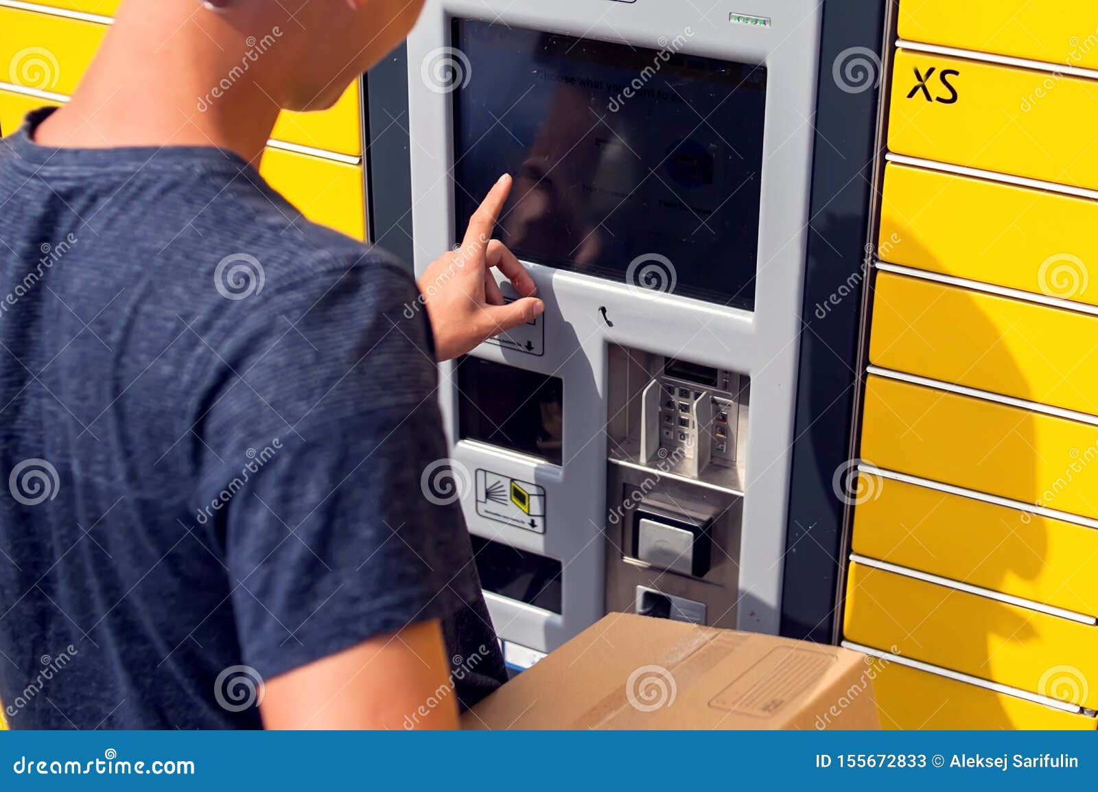 Client Using Automated Self Service Post Terminal Machine or Locker To ...