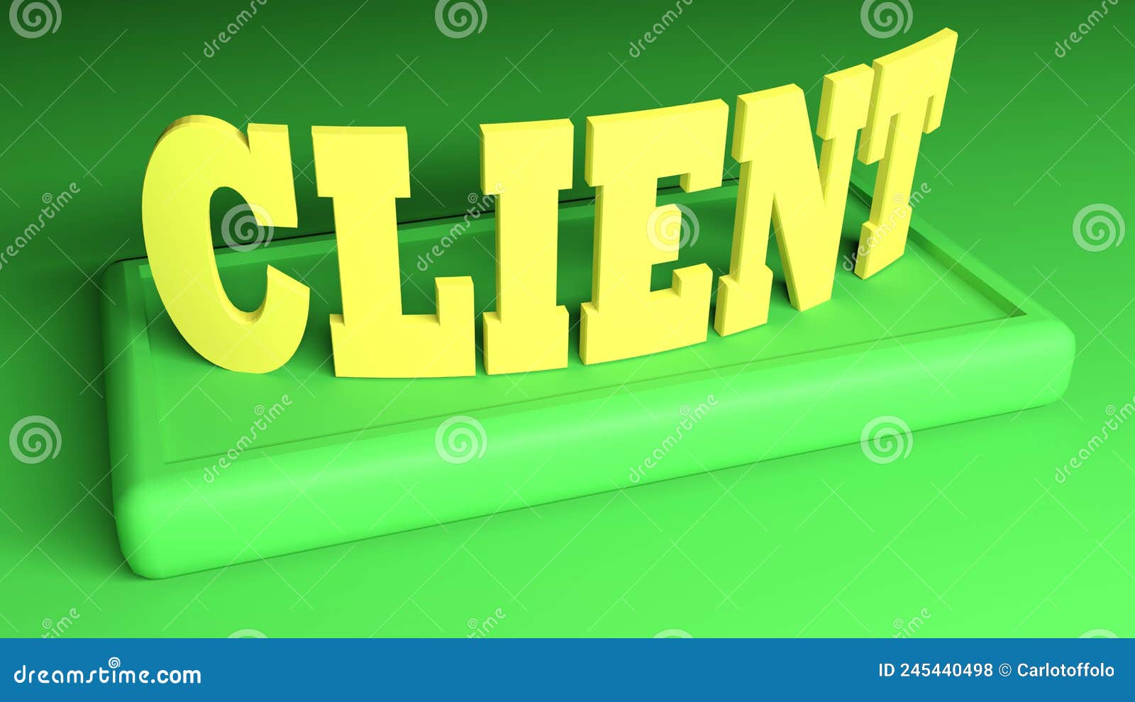 CLIENT Yellow Write on Green Stand - 3D Rendering Illustration Stock ...