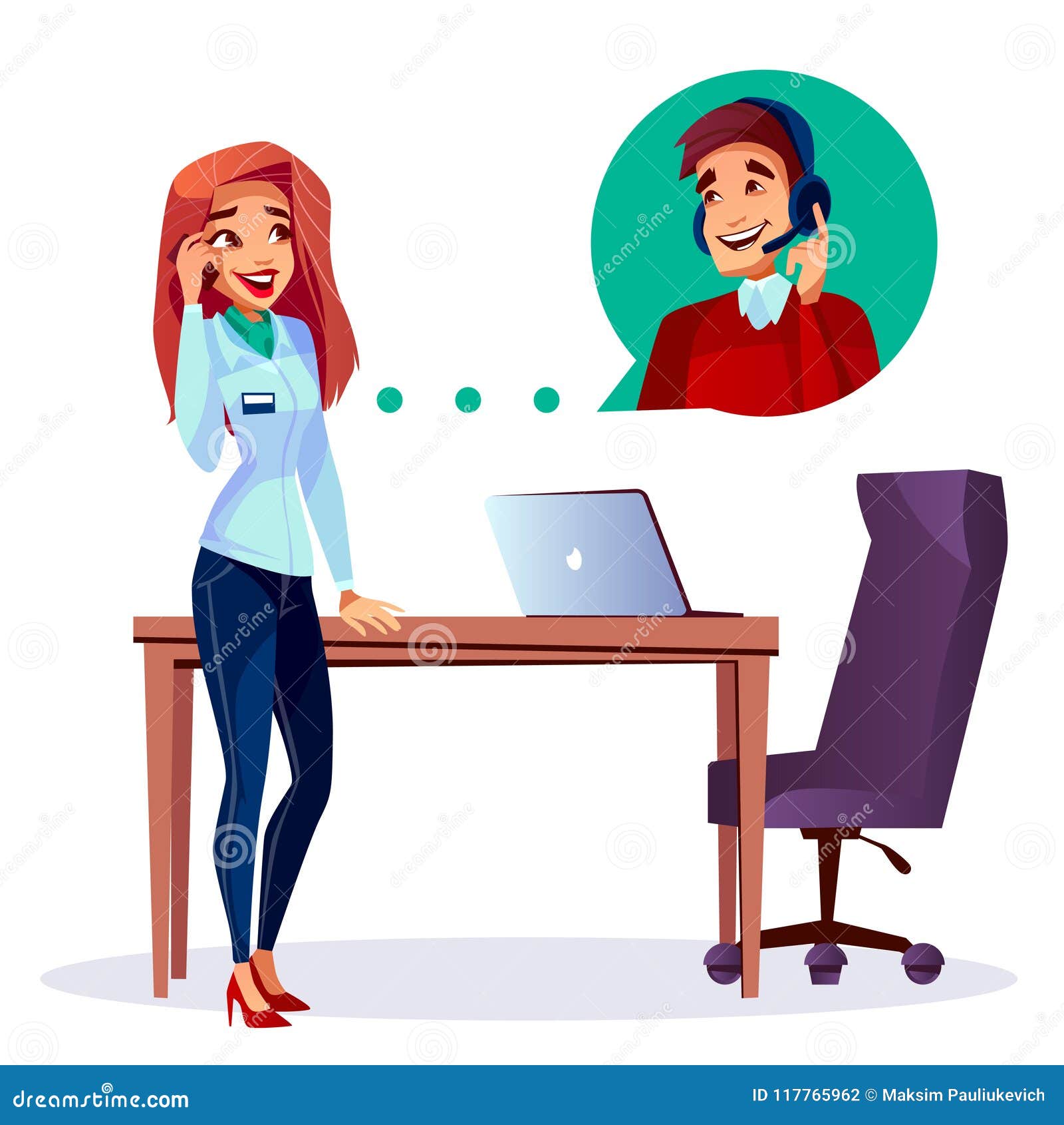 Cliente Satisfeito Desenhos Animados Do Vetor Que Chama O Apoio ...