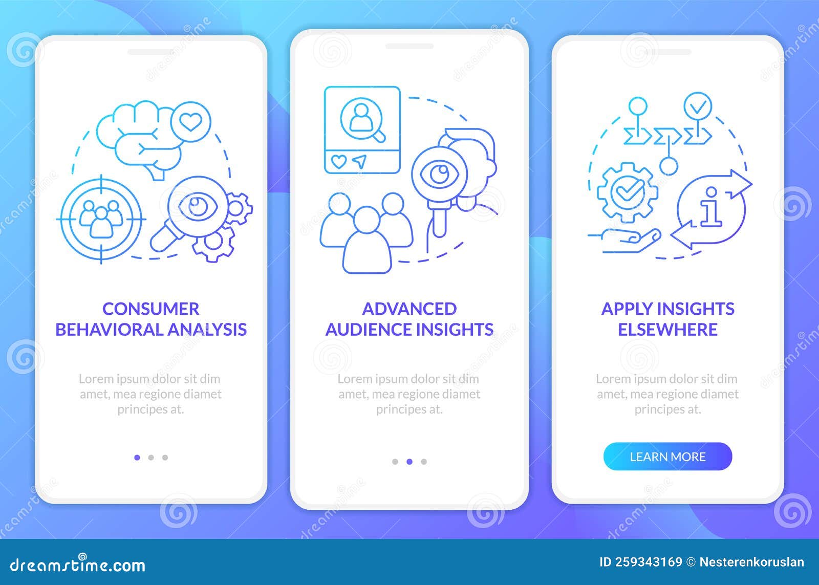 Clients Behavior Analysis Blue Gradient Onboarding Mobile App Screen