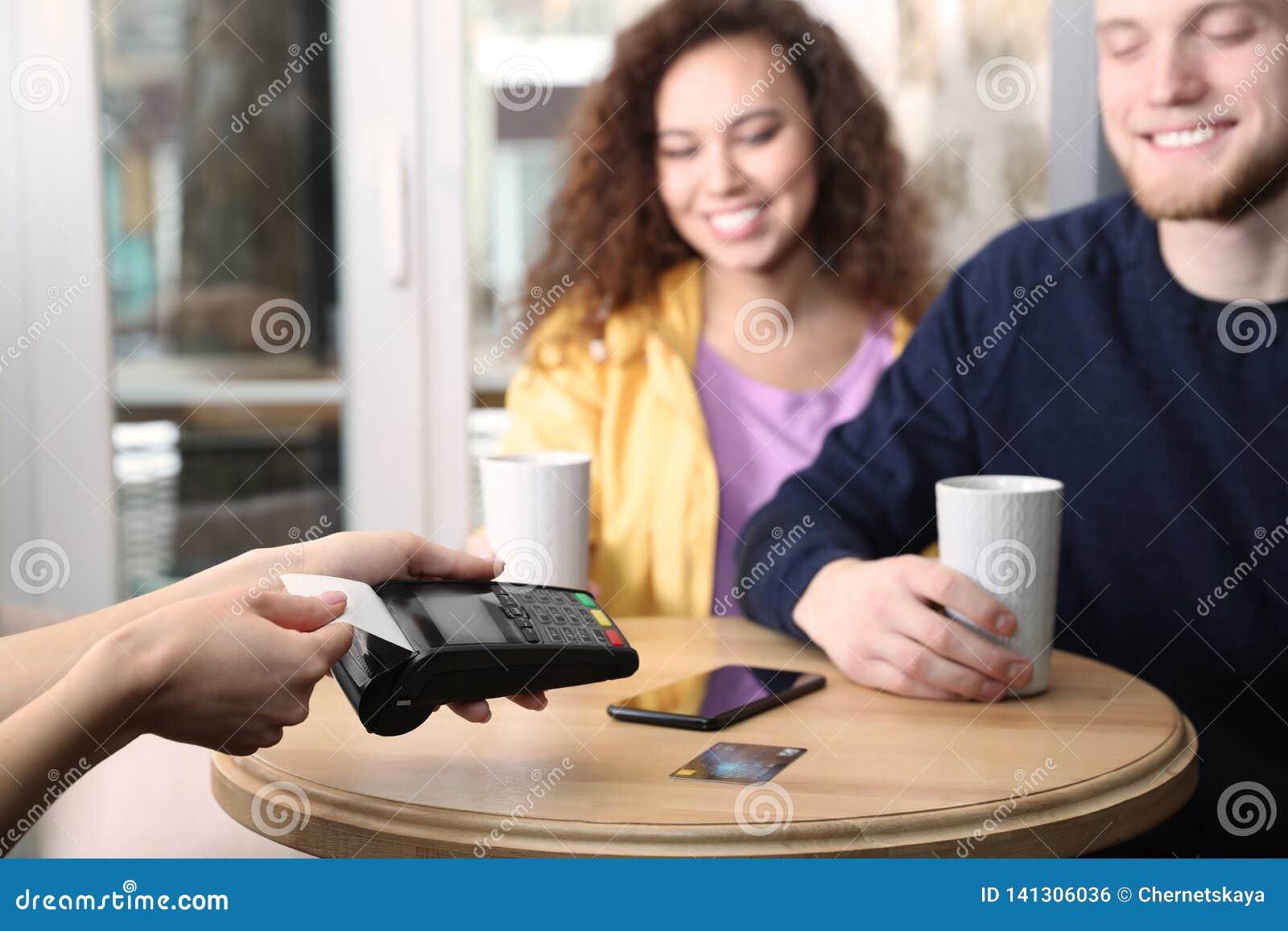 Clients Using Credit Card Machine for Non Cash Payment Stock Photo ...