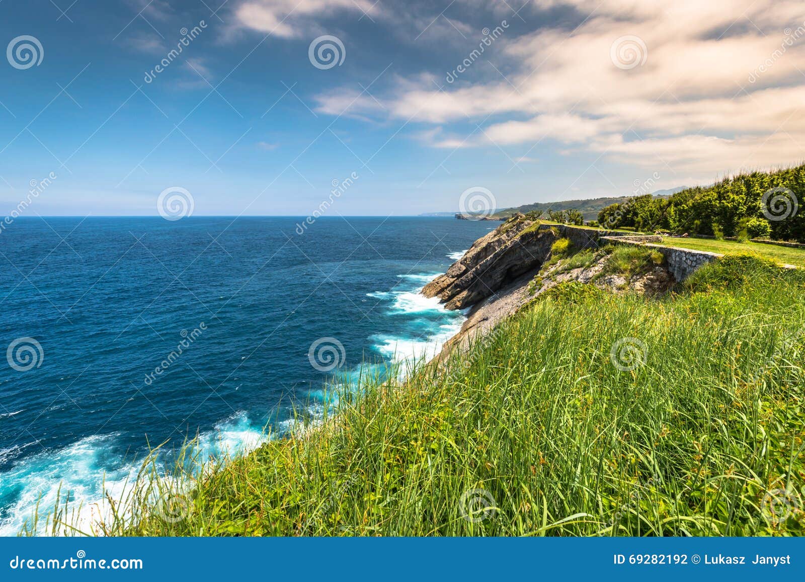 Cliff Area in the Resort Town of Llanes, Spain Stock Photo - Image of ...
