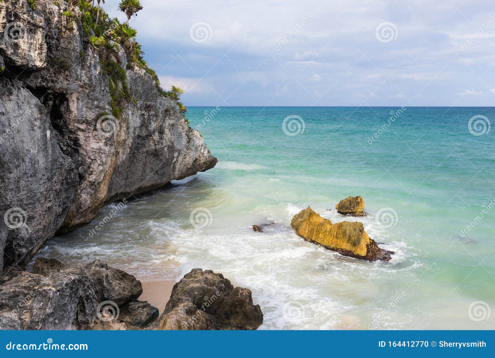 Cliff and Beach in Tulum, Mexico Stock Photo - Image of beautiful ...