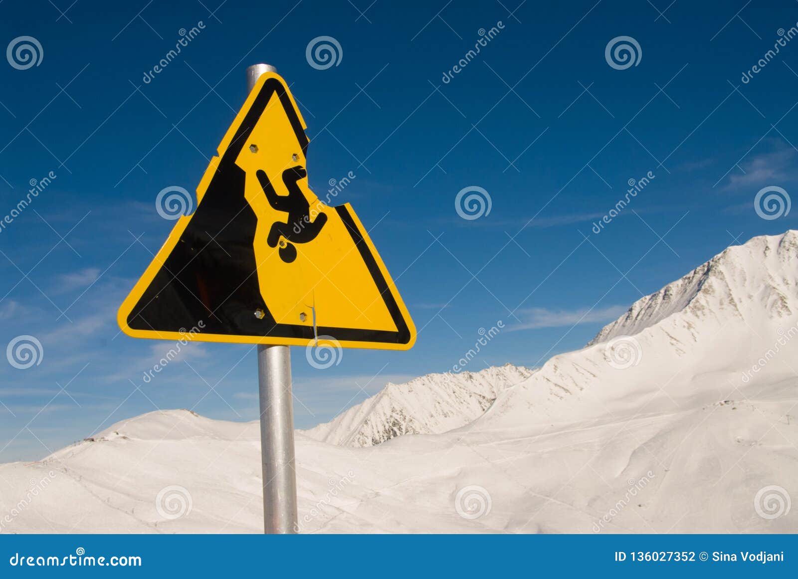 Cliff Danger Warning Sign Snow Stock Photo - Image of outdoor, danger ...