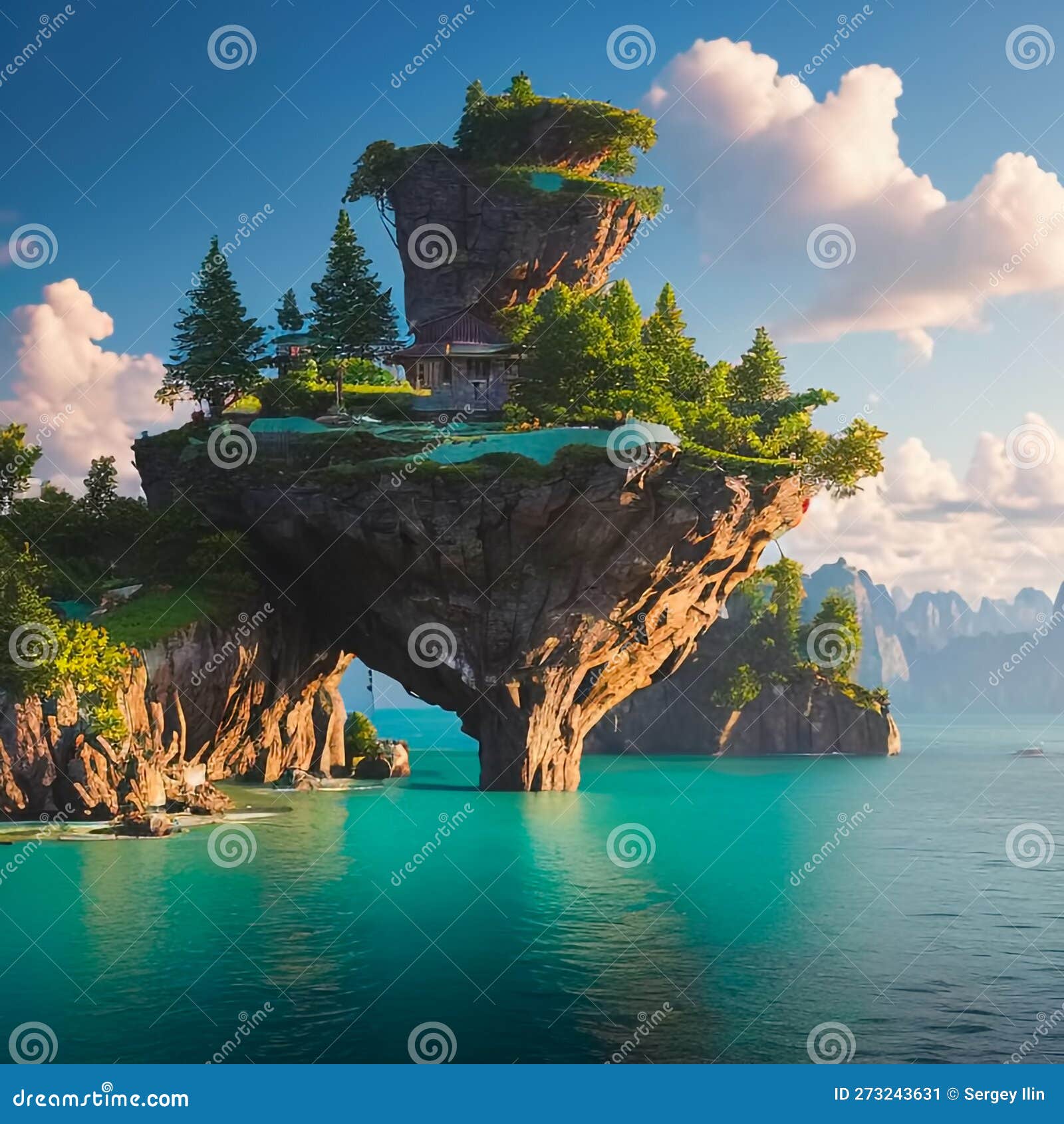 Cliff Hanging Floating Island. Generative AI Stock Illustration ...