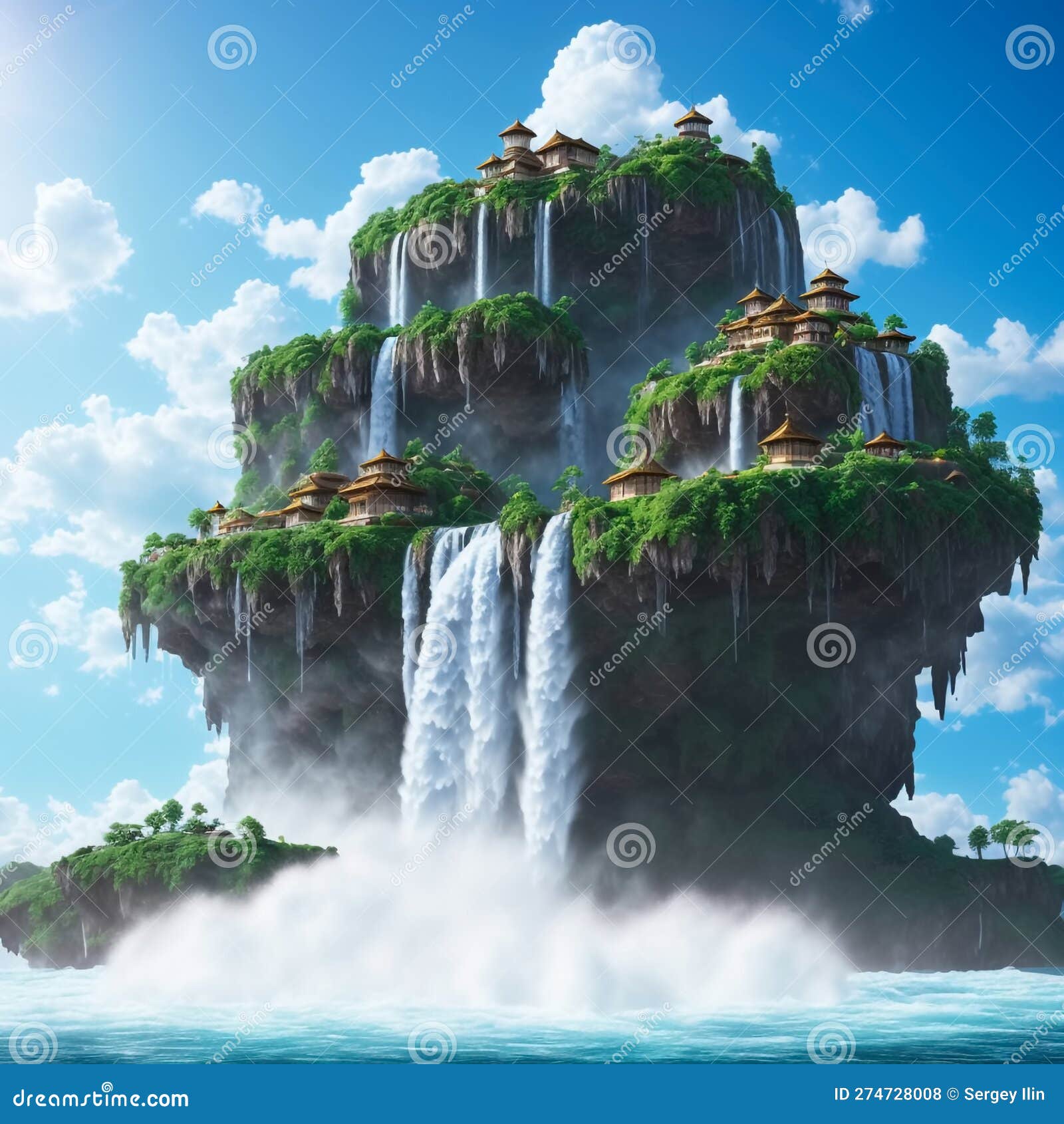Cliff Hanging Floating Island. Generative AI Stock Illustration ...