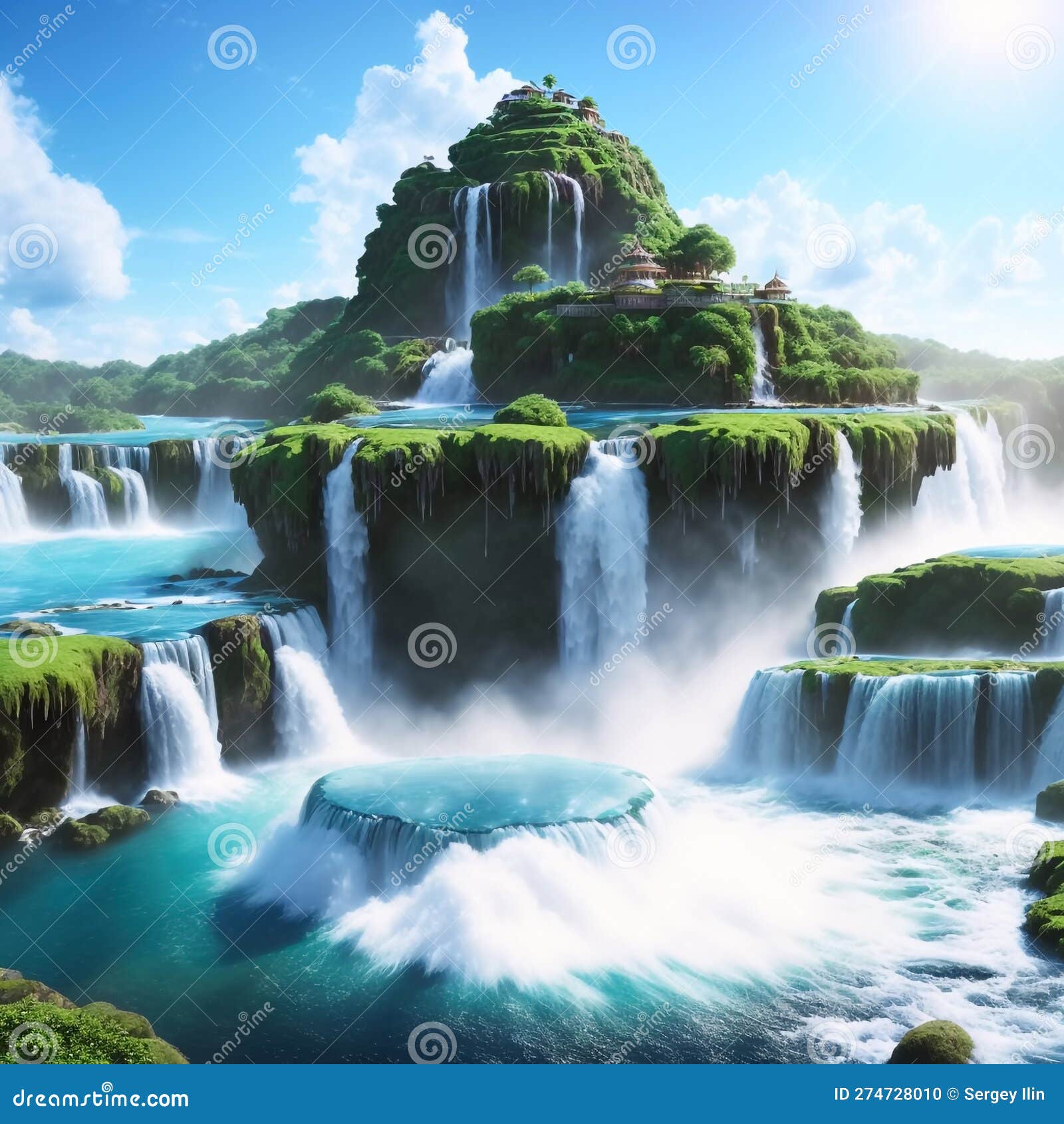 Cliff Hanging Floating Island. Generative AI Stock Illustration ...