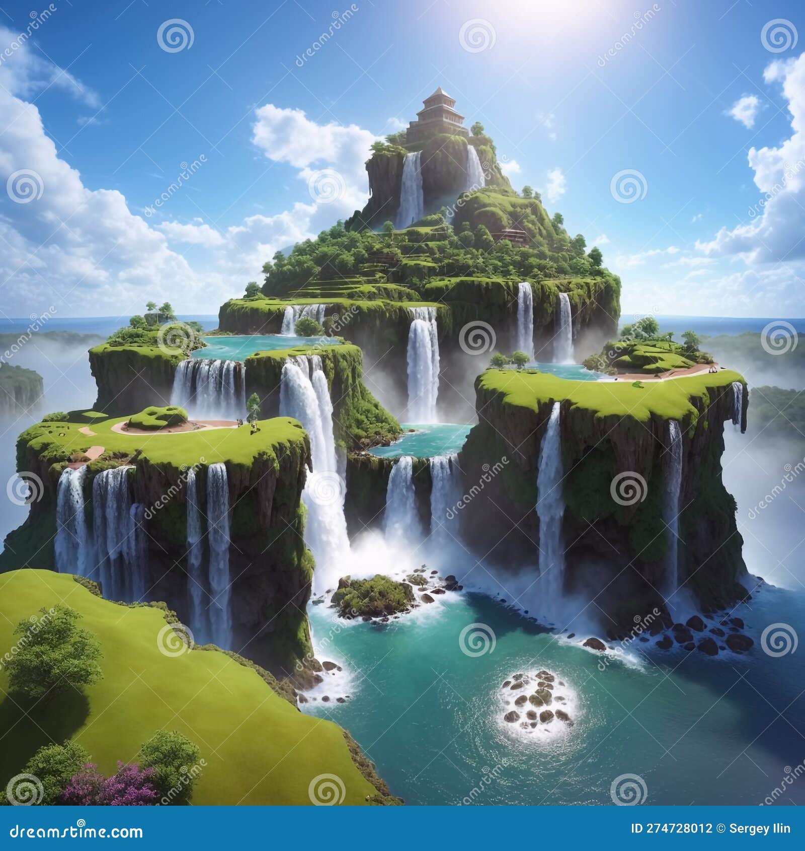 Cliff Hanging Floating Island. Generative AI Stock Illustration ...