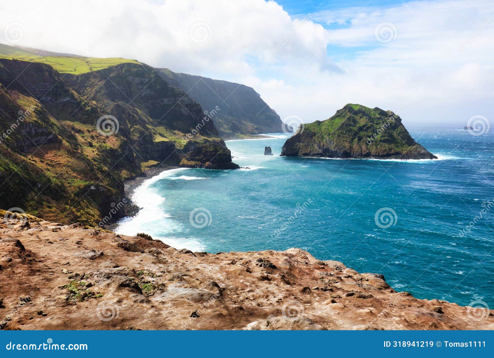 Cliff and ocean in Azores stock image. Image of road - 318941219