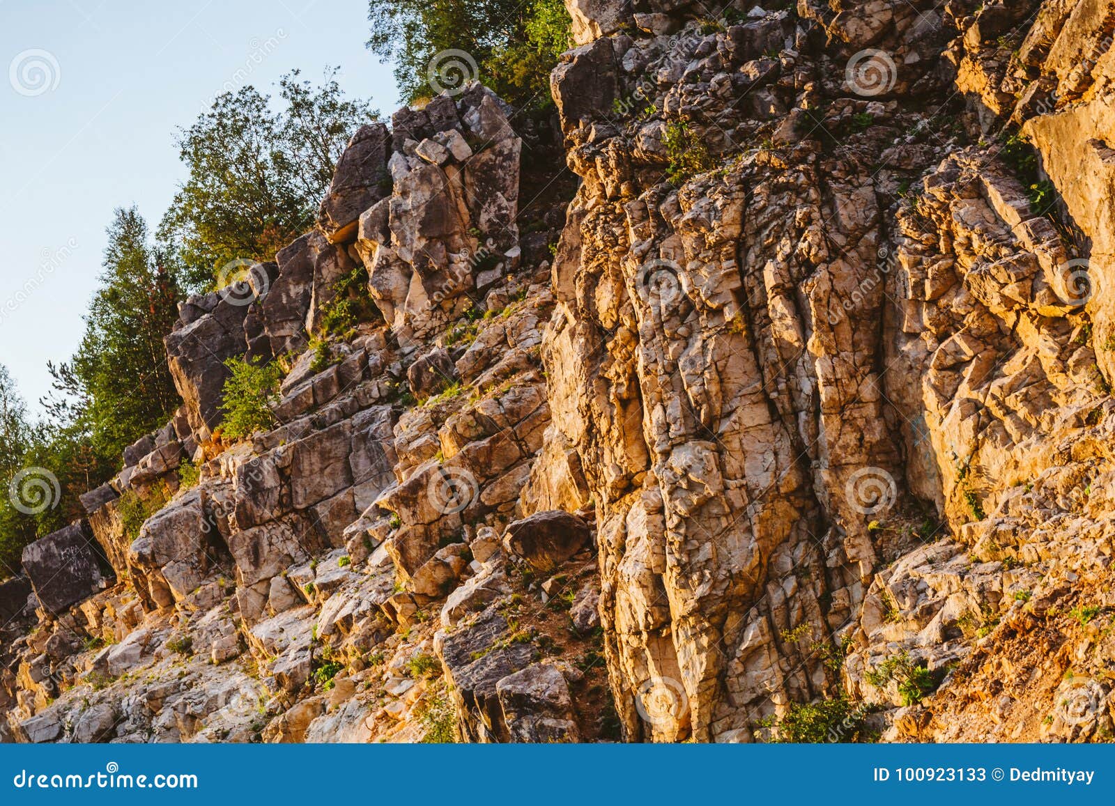 Cliff of Orange Rock Mountain at Sunset Light Stock Image - Image of ...