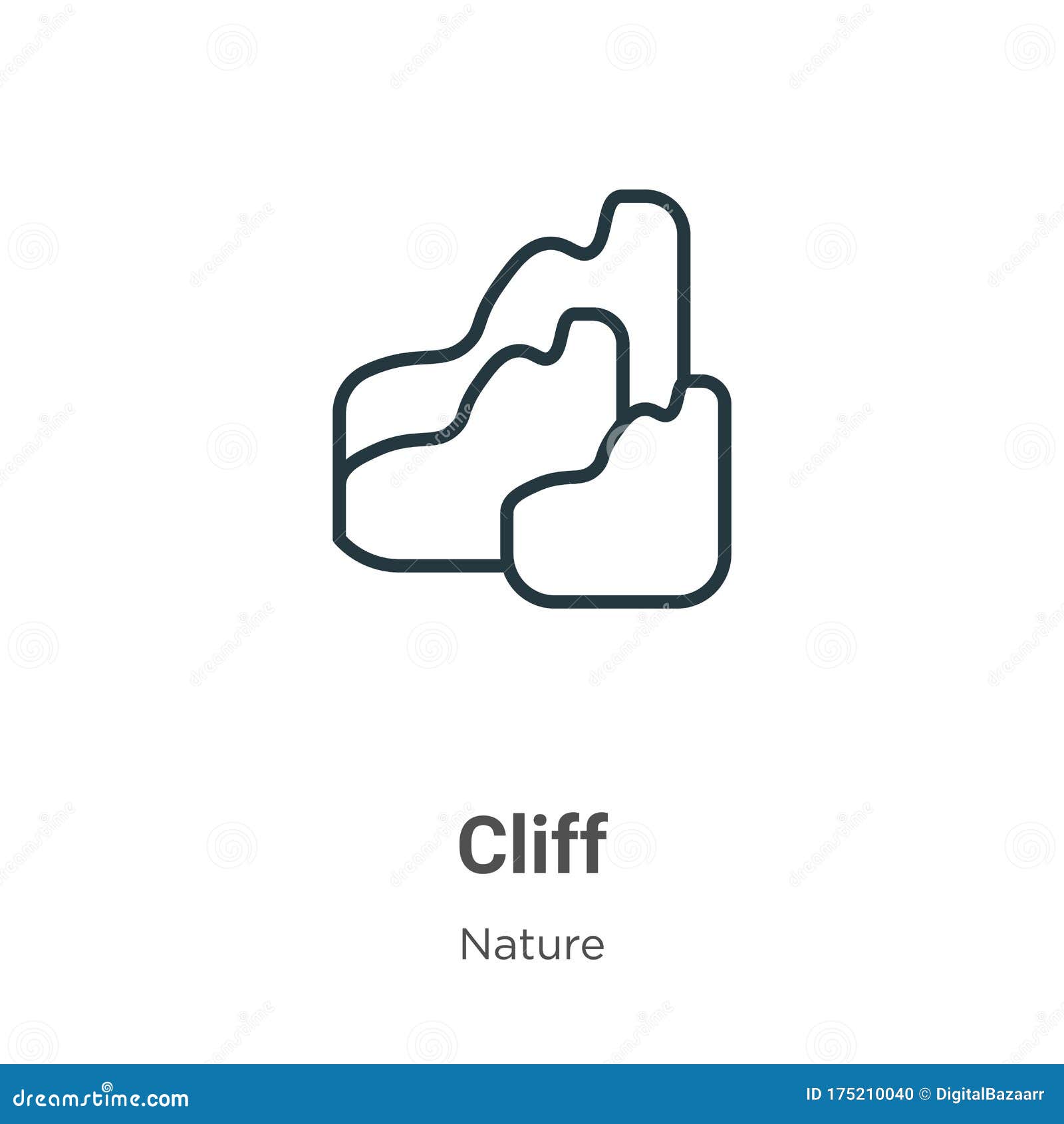 Cliff Outline Vector Icon. Thin Line Black Cliff Icon, Flat Vector ...