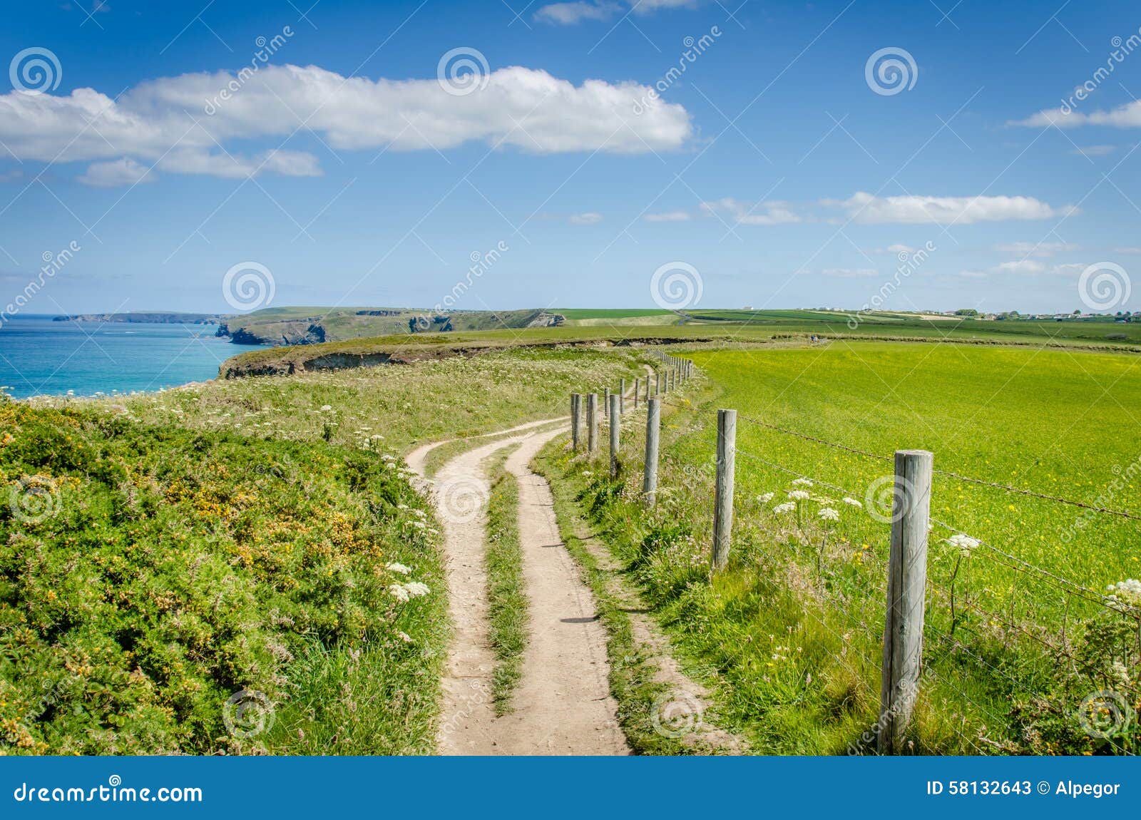 Cliff Path in Cornwall and Blue Sky Stock Image - Image of country ...