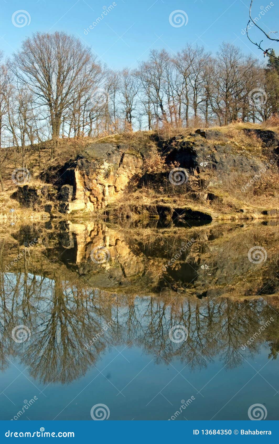 Cliff at a Pond with Reflection Stock Photo - Image of heavy, europe ...