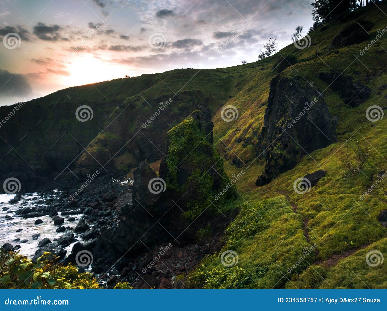 Cliff, Sea, Water Sunset, Goa Stock Image - Image of plateau, hill ...