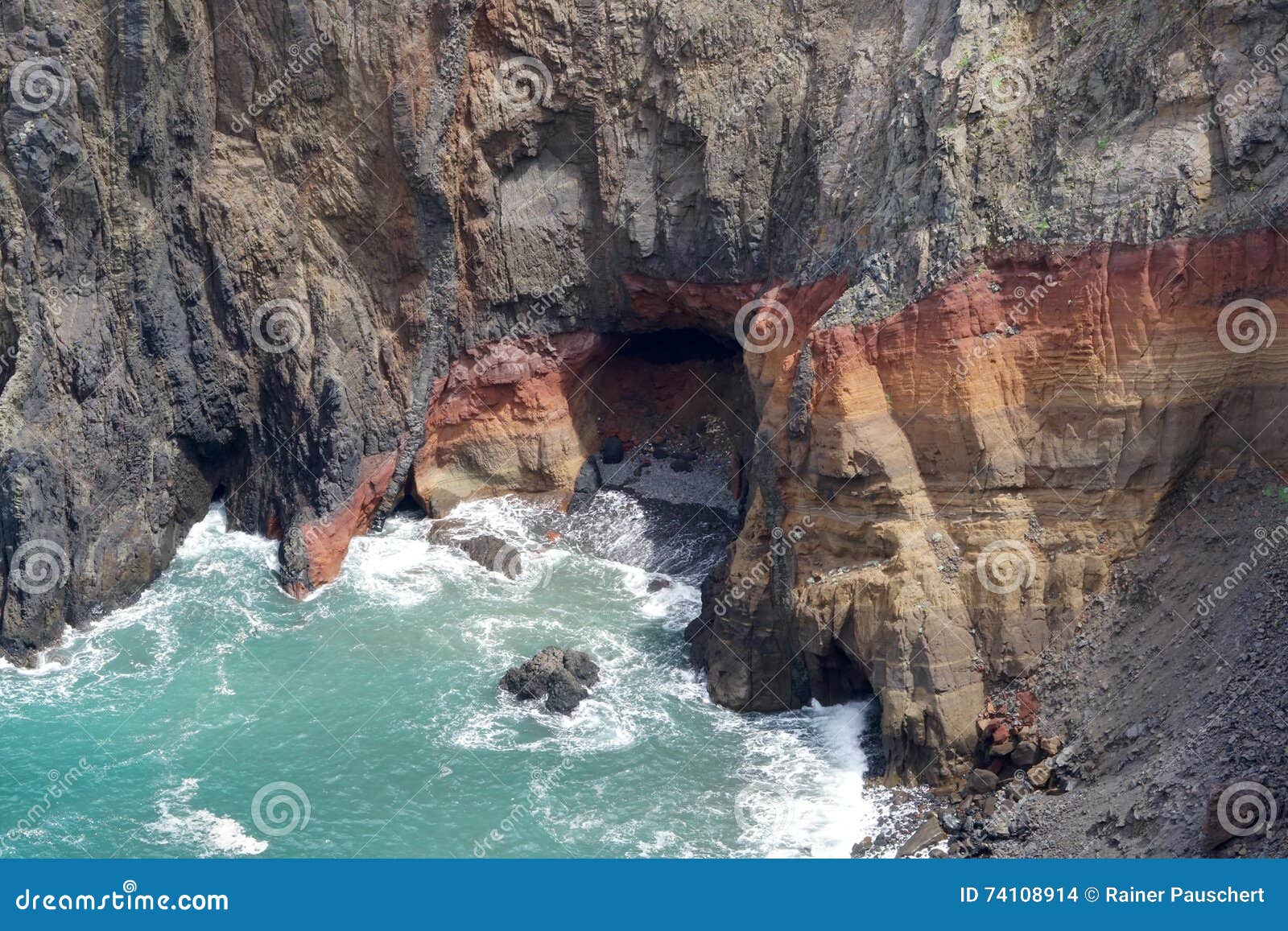 Cliff volcanic stock photo. Image of layers, waves, grey - 74108914