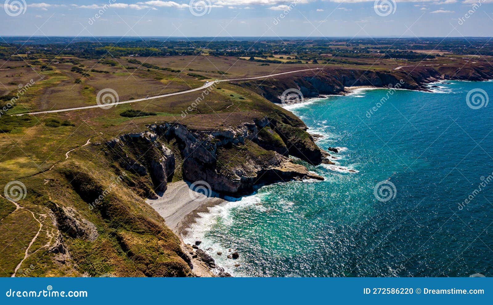 Cliffs at Atlantic Coast with Ancient Lighthouse at Cap Frehel in ...