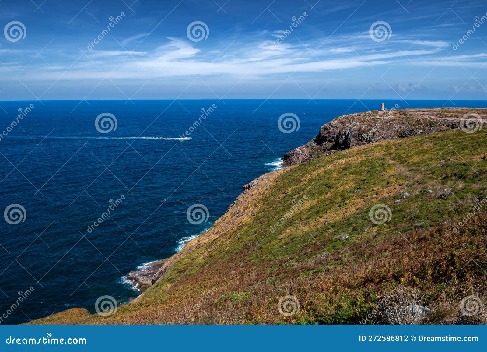 Cliffs at Atlantic Coast with Ancient Lighthouse at Cap Frehel in ...