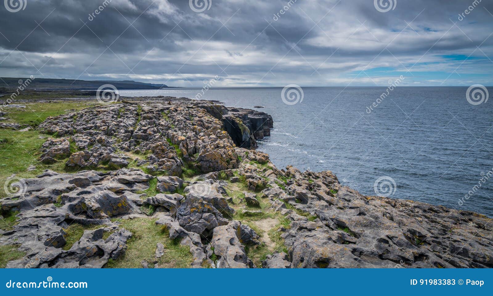 Cliffs of Burren panorama stock image. Image of clouds - 91983383