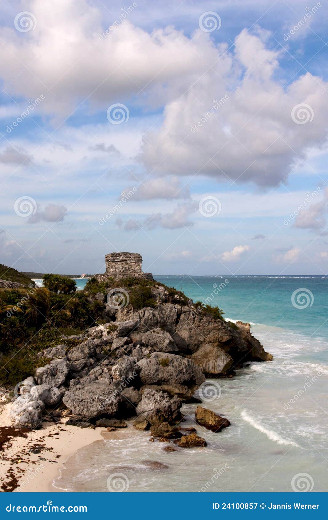 Cliffs with Mayan Ruins Above the Ocean at Tulum Stock Image - Image of ...